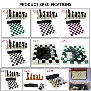 BOYISUNG Tournament Chess Set Weighted Staunton Pieces and 20"x20"in Vinyl Foldable Board Easy for Packing and Traveling Classic Plastic Black Board Long Canvas Bag Ａ4