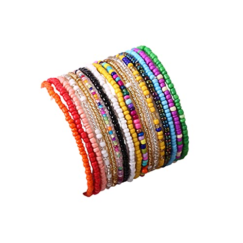 Soyzvteo 17Pcs Elastic Beaded Bracelets Bohemian Stackable Beaded Stretch Bracelets Colorful Boho Beach Bracelet Set Rainbow Handmade Seed Beach Bracelet Jewelry for Women Girl