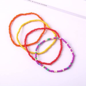 Soyzvteo 17Pcs Elastic Beaded Bracelets Bohemian Stackable Beaded Stretch Bracelets Colorful Boho Beach Bracelet Set Rainbow Handmade Seed Beach Bracelet Jewelry for Women Girl