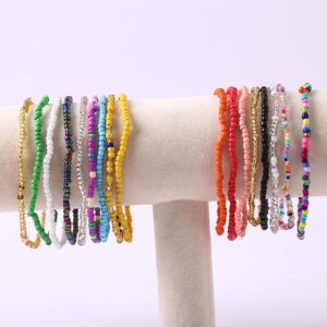 Soyzvteo 17Pcs Elastic Beaded Bracelets Bohemian Stackable Beaded Stretch Bracelets Colorful Boho Beach Bracelet Set Rainbow Handmade Seed Beach Bracelet Jewelry for Women Girl