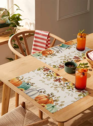 Fall Eucalyptus Leaves Thanksgiving Placemat for Dinning Table Placemat Set of 6-Cotton Linen Waterproof Table Mat Pumpkins Harvest Sunflowers Floral Place Mat Rustic Farmhouse Holiday Dinner Decor