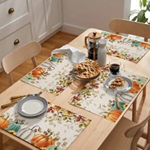 Fall Eucalyptus Leaves Thanksgiving Placemat for Dinning Table Placemat Set of 6-Cotton Linen Waterproof Table Mat Pumpkins Harvest Sunflowers Floral Place Mat Rustic Farmhouse Holiday Dinner Decor