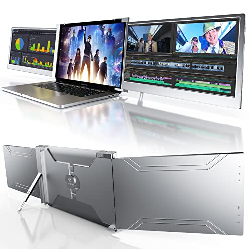 LIMINK S19 Laptop Triple Portable Monitor, 14-Inch Tri Screen Extender for Laptops, 1080P FHD with IPS Dual Monitor, Compatible with 14-17" MacOS/Wins Laptops, Powered by USB-C/USB-A/HDMI, Silver B