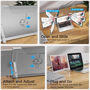 LIMINK S19 Laptop Triple Portable Monitor, 14-Inch Tri Screen Extender for Laptops, 1080P FHD with IPS Dual Monitor, Compatible with 14-17" MacOS/Wins Laptops, Powered by USB-C/USB-A/HDMI, Silver B