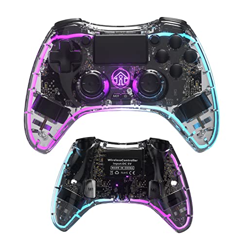 Controller for PS-4 Remote with Dual Vibration Shock Remote Control for Plays-tation 4/Pro/Slim Wireless Controller with Custom LED Light/Program Back Buttons/ Vibration/Headphone Jack 【Upgraded】