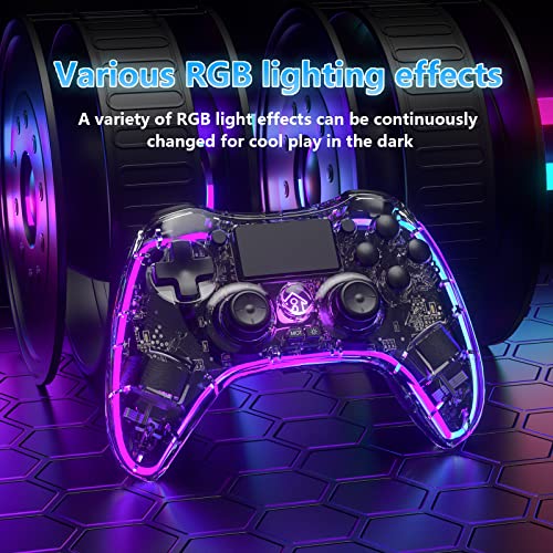 Controller for PS-4 Remote with Dual Vibration Shock Remote Control for Plays-tation 4/Pro/Slim Wireless Controller with Custom LED Light/Program Back Buttons/ Vibration/Headphone Jack 【Upgraded】