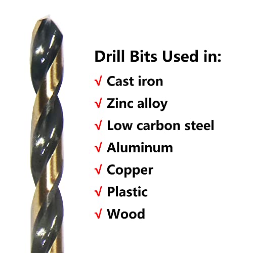 VALYRIANTOOL HSS Twist Drill Bits | 24 Pcs Black and Gold Coated Drill Bits Set | 3/32 Inch Jobber Drill Bits for Drilling on Mild Steel, Copper, Aluminum, Zinc Alloy