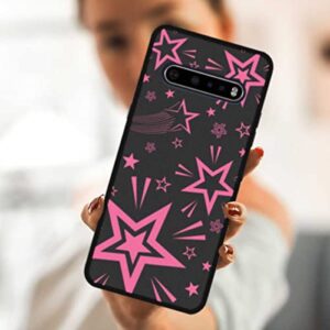 zaztify Compatible with LG V60 ThinQ/ThinQ 5G UW, Pink Five Pointed Star Cute Pattern Shockproof Protective Anti-Slip Thin Slim Soft Phone Case Cover Shell