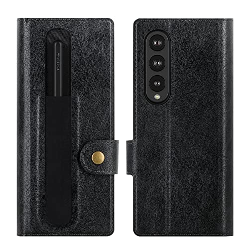 Suzii for Samsung Galaxy Z Fold 4 5G Wallet Case with S Pen Holder, Elegant PU Leather Flip Folio Case with Card Slot RFID Blocking Kickstand Phone Cover for Galaxy Z Fold 4 (2022) - Black