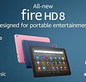 Amazon Fire HD 8 tablet, 8” HD Display, 32 GB, 30% faster processor, designed for portable entertainment, (2022 release), Rose, without lockscreen ads