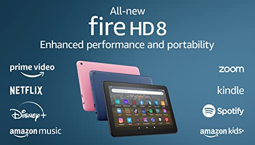 Amazon Fire HD 8 tablet, 8” HD Display, 32 GB, 30% faster processor, designed for portable entertainment, (2022 release), Rose, without lockscreen ads