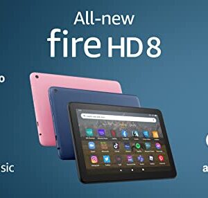 Amazon Fire HD 8 tablet, 8” HD Display, 32 GB, 30% faster processor, designed for portable entertainment, (2022 release), Rose, without lockscreen ads