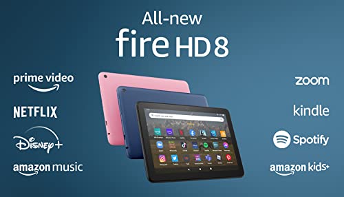 Amazon Fire HD 8 tablet, 8” HD Display, 32 GB, 30% faster processor, designed for portable entertainment, (2022 release), Rose, without lockscreen ads