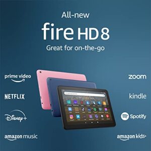 Amazon Fire HD 8 tablet, 8” HD Display, 32 GB, 30% faster processor, designed for portable entertainment, (2022 release), Rose, without lockscreen ads