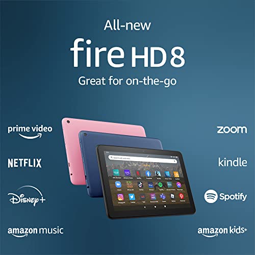 Amazon Fire HD 8 tablet, 8” HD Display, 32 GB, 30% faster processor, designed for portable entertainment, (2022 release), Rose, without lockscreen ads