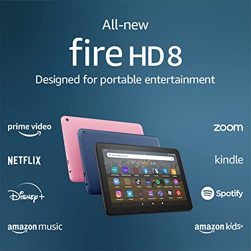 Amazon Fire HD 8 tablet, 8” HD Display, 32 GB, 30% faster processor, designed for portable entertainment, (2022 release), Rose, without lockscreen ads