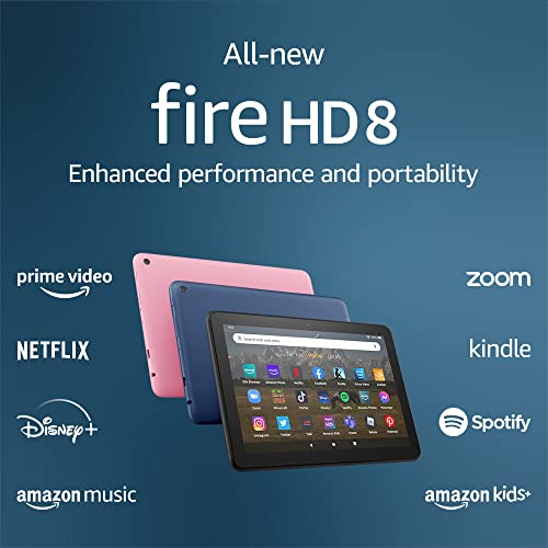 Amazon Fire HD 8 tablet, 8” HD Display, 32 GB, 30% faster processor, designed for portable entertainment, (2022 release), Rose, without lockscreen ads