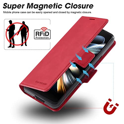 for Samsung Galaxy Z Fold 3 Case 5G Wallet, PU Leather Magnetic Flip Folio for Samsung Galaxy Fold 3 Case with Card Slots Blocking Kickstand Phone Cover for Samsung Fold3 5G Case Wallet (red)