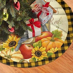 Autumn Pumpkin Bird Sunflower Tree Skirt, for Xmas Holiday Party Supplies Large Tree Mat Decor, Halloween Ornaments 30"