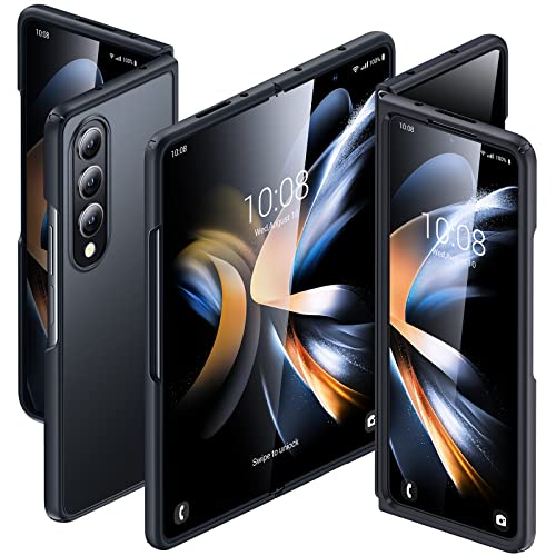 Humixx Translucent Matte for Samsung Galaxy Z Fold 4 Case, [Mil-Grade Protection] [Anti-Fingerprint] Silky Touch Hard PC Back & Non-Slip Soft TPU Edge, Airbag Shockproof for Z Fold 4, Black