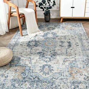 jinchan area rug 8x10 persian rug indoor vintage rug floor cover print distressed carpet multi thin rug chenille blue foldable accent rug lightweight non slip kitchen living room bedroom dining room