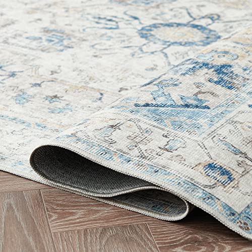 jinchan Area Rug 8x10 Persian Rug Indoor Vintage Rug Floor Cover Print Distressed Carpet Multi Thin Rug Chenille Blue Foldable Accent Rug Lightweight Non Slip Kitchen Living Room Bedroom Dining Room