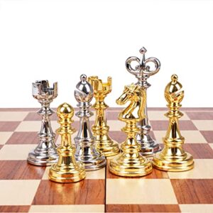 15" Metal Chess Set for Adults Kids Checkers Game Gold Silver Metal Chess Pieces & 24 Metal Cherkers Pieces Portable Folding Wooden Chess Board Travel Chess Sets Board (2 in 1)