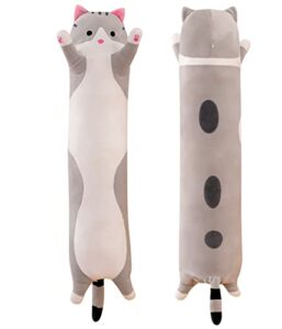 zrlabl long cat plush pillow plushie stuffed animal body pillow cute kitten plush throw pillow doll toy gift for girlfriend kids birthday christmas festivals（gray，19.7inch）