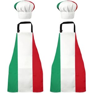 Syhood 4th of July Chef Hat and Apron for Women Men Italian Stripes Solid Baking Fabric Cooking Apron for Home Kitchen (Red-White-Green Pattern)