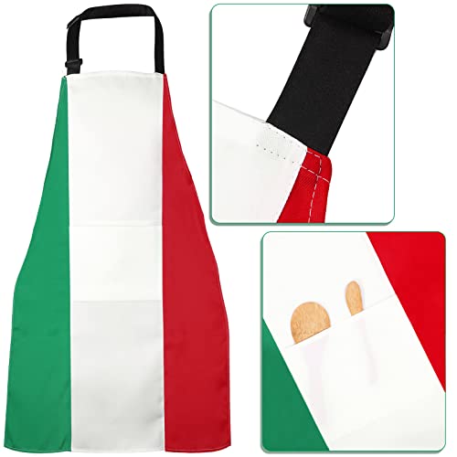 Syhood 4th of July Chef Hat and Apron for Women Men Italian Stripes Solid Baking Fabric Cooking Apron for Home Kitchen (Red-White-Green Pattern)