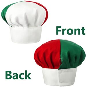 Syhood 4th of July Chef Hat and Apron for Women Men Italian Stripes Solid Baking Fabric Cooking Apron for Home Kitchen (Red-White-Green Pattern)