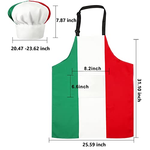 Syhood 4th of July Chef Hat and Apron for Women Men Italian Stripes Solid Baking Fabric Cooking Apron for Home Kitchen (Red-White-Green Pattern)