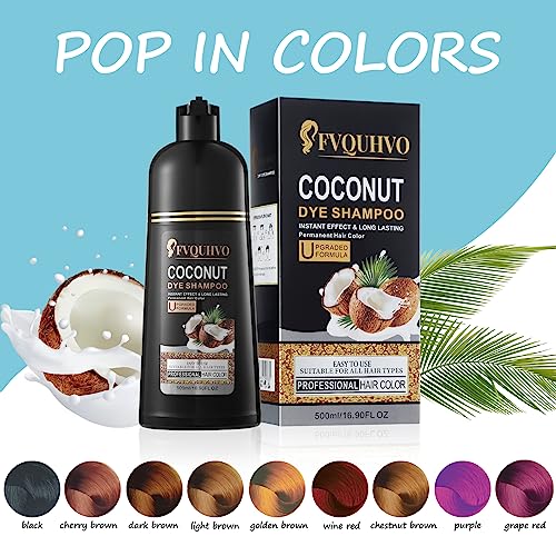 Dark Brown Hair Dye Shampoo for Gray Hair 3 in 1 Natural Coconut Hair Color Shampoo Women Men Semi-permanent Hair Dye in 15 Mins, Upgrade Long Lasting Salon Home Use Herbal Brown Hair Dye 16.9 Fl Oz (Dark brown)