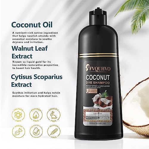 Dark Brown Hair Dye Shampoo for Gray Hair 3 in 1 Natural Coconut Hair Color Shampoo Women Men Semi-permanent Hair Dye in 15 Mins, Upgrade Long Lasting Salon Home Use Herbal Brown Hair Dye 16.9 Fl Oz (Dark brown)