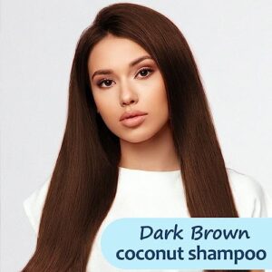 Dark Brown Hair Dye Shampoo for Gray Hair 3 in 1 Natural Coconut Hair Color Shampoo Women Men Semi-permanent Hair Dye in 15 Mins, Upgrade Long Lasting Salon Home Use Herbal Brown Hair Dye 16.9 Fl Oz (Dark brown)