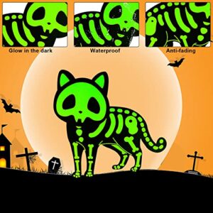 Fanxbox 4 Pack Halloween Black Cat Yard Signs, Black Cat Halloween Decor Glow in The Dark Skeleton Black Cat Silhouette Lawn Signs with Stakes for Halloween Lawn Garden Front Yard Decorations Outside