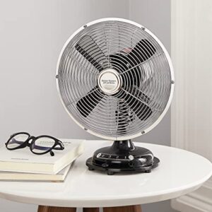 Better Homes & Gardens Retro Table Fan, 3-Speed Metal Tilted-Head Oscillation, 8-Inches (Black)