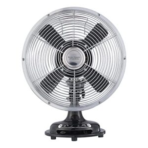 Better Homes & Gardens Retro Table Fan, 3-Speed Metal Tilted-Head Oscillation, 8-Inches (Black)