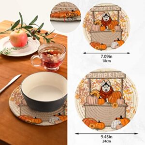 Spring Dogs Sunflower Pot Holders Trivets 2 Pcs Heat Resistant Trivets for Hot Dishes,Puppy Pumpkin Funny Cotton Thread Weave Trivet Mats for Hot Pads Pans Pot Bowl Teapot for Kitchen Decor