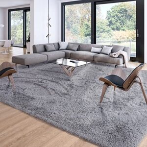 merelax soft modern indoor large shaggy rug for livingroom bedroom dorm kids room home decorative, non-slip plush fluffy furry fur area rugs comfy nursery accent floor carpet 8x10 feet, grey