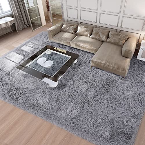 Merelax Soft Modern Indoor Large Shaggy Rug for Livingroom Bedroom Dorm Kids Room Home Decorative, Non-Slip Plush Fluffy Furry Fur Area Rugs Comfy Nursery Accent Floor Carpet 8x10 Feet, Grey