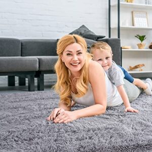 Merelax Soft Modern Indoor Large Shaggy Rug for Livingroom Bedroom Dorm Kids Room Home Decorative, Non-Slip Plush Fluffy Furry Fur Area Rugs Comfy Nursery Accent Floor Carpet 8x10 Feet, Grey