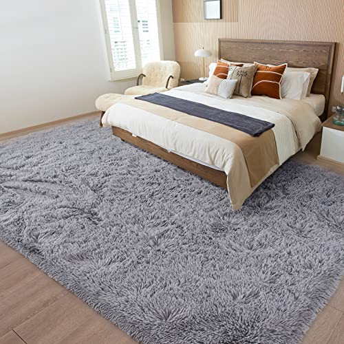 Merelax Soft Modern Indoor Large Shaggy Rug for Livingroom Bedroom Dorm Kids Room Home Decorative, Non-Slip Plush Fluffy Furry Fur Area Rugs Comfy Nursery Accent Floor Carpet 8x10 Feet, Grey