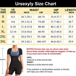 URSEXYLY Sauna Suit for Women Sweat Vest Waist Trainer 3 in 1 Slimming Full Body Shaper Workout Top with Sleeve Shorts (Large, Black)