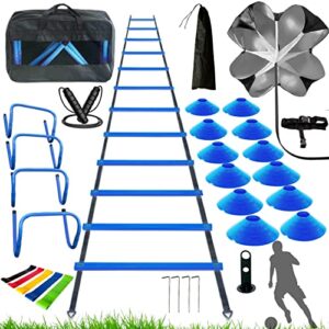 katzeist agility training equipment, kids soccer hurdles agility ladder equipment set agility training set for tennis, football, soccer, basketball,speed agility training kit, blue