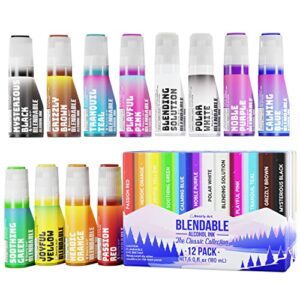 bearly art alcohol ink - the colorful collection - blendable rainbow alcohol inks set - 0.5 fl oz (15 ml) bottles - 12 colorful colors - includes blending solution - acid free formula