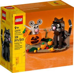 lego halloween cat & mouse 40570 building kit, whimsical halloween décor with adorable cat, mouse, and pumpkin toys, halloween toy