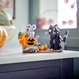 LEGO Halloween Cat & Mouse 40570 Building Kit, Whimsical Halloween Décor with Adorable Cat, Mouse, and Pumpkin Toys, Halloween Toy