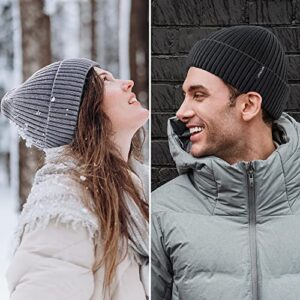 Beanie Hats for Men 30% Merino Wool Knit Hat, Winter Hats for Women Thick Thermal Warm Thinsulate Lined, Beanie for Women Cold Weather Skull Cap Black