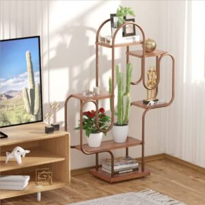 allinside cactus corner bookshelf, 6 tiers multipurpose plant stand, heavy-duty metal corner shelf, creative tall display rack, rustic bookcase for living room, bedroom, home office and balcony